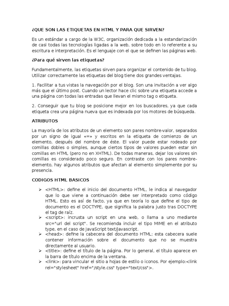Que Son Las Etiquetas en HTML y para Que Sirven | PDF | HTML | Java ...