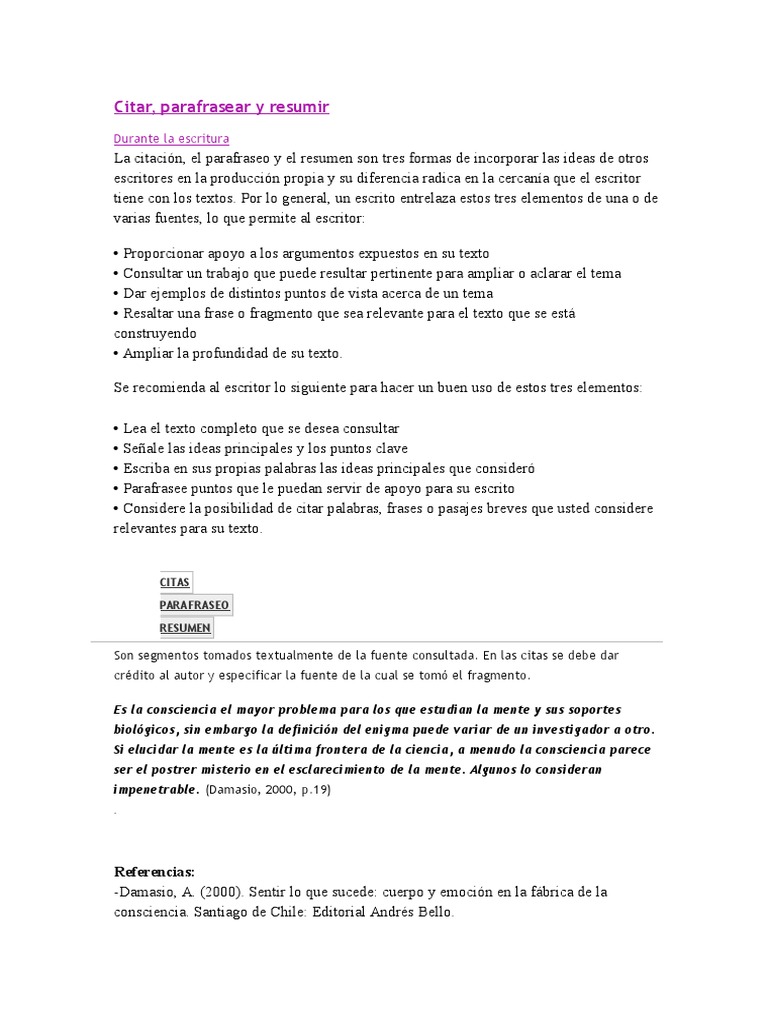 Citar Parafrasear Resumir | PDF