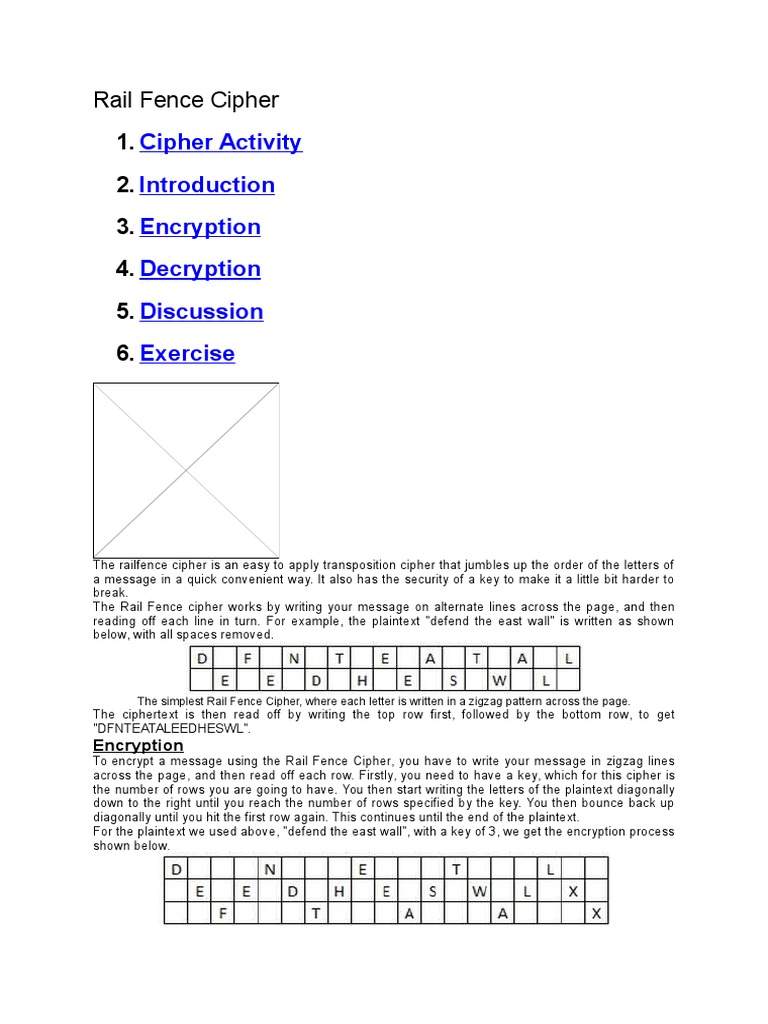 Rail Fence Cipher | PDF | Cipher | Cryptography Rail Fence Cipher | PDF | Cipher | Cryptography