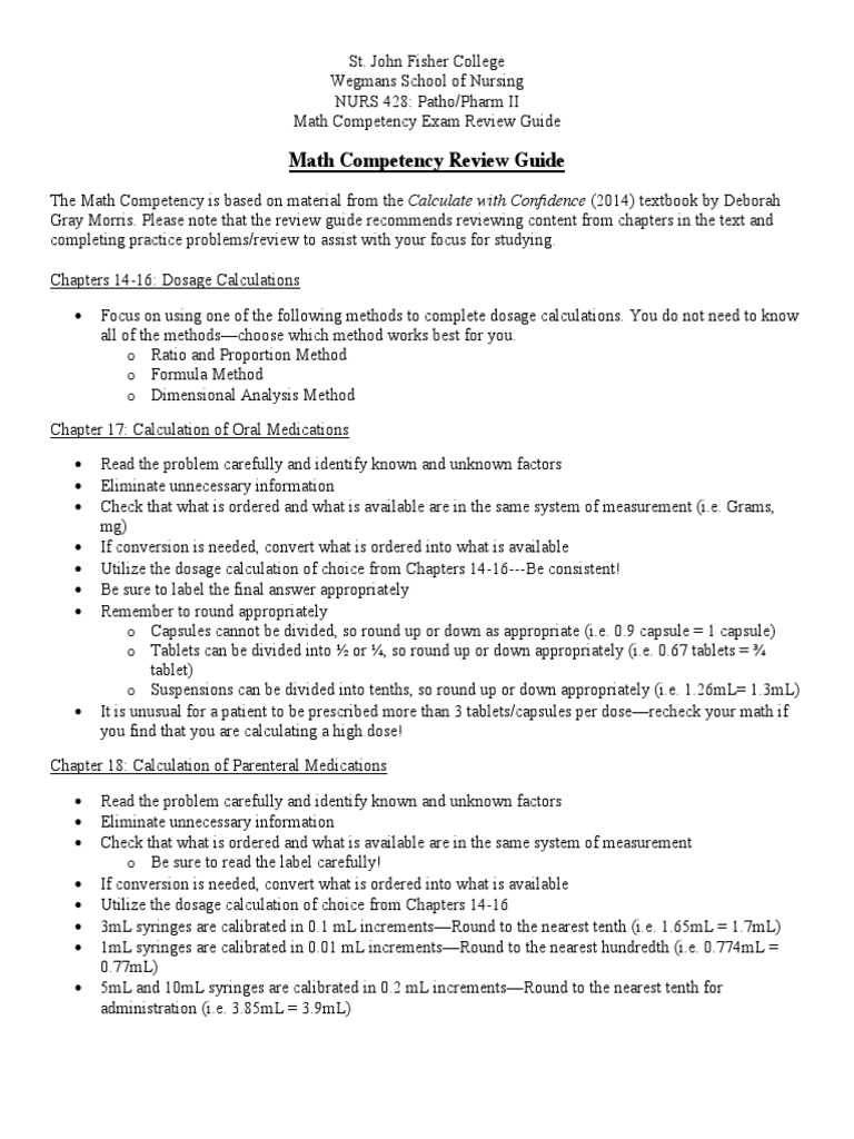 Nurs 428 Math Competency Review Guide | PDF | Dose (Biochemistry ...