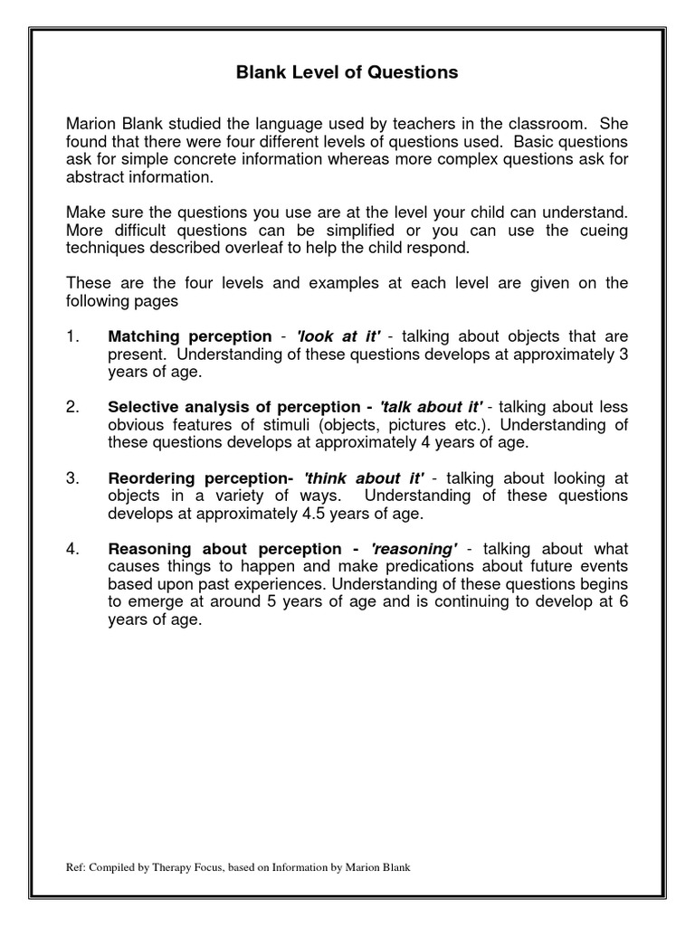 Blank's Levels of Questioning | PDF | Perception | Ellipsis