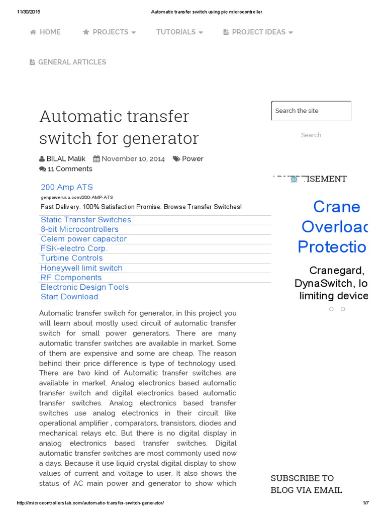 Automatic Transfer Switch Using Pic Microcontroller | PDF | Switch | Electronics