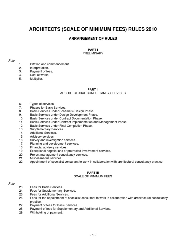 Architects Scale of Minimun Fees | PDF | Salary | Architect