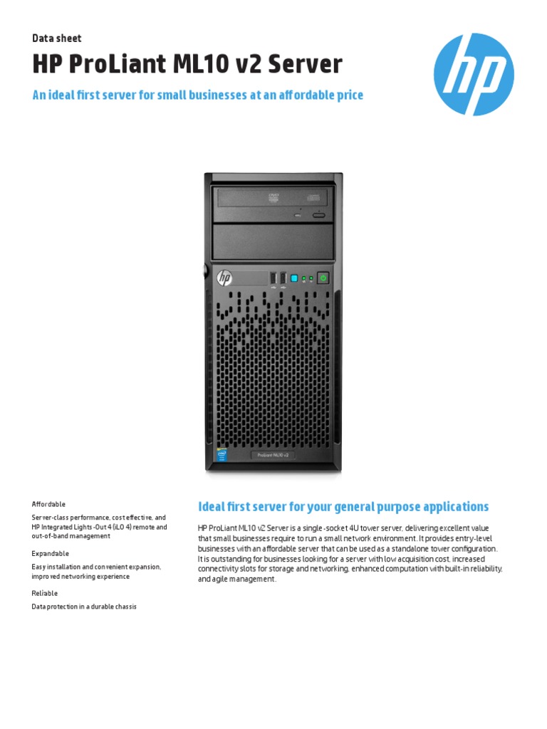 HP Proliant ML10 v2 Datasheet | PDF | Hewlett Packard | Server (Computing)