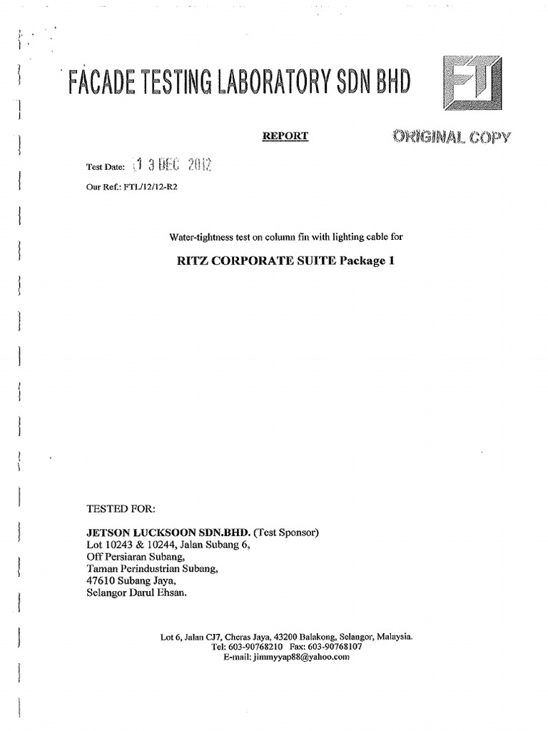 Facade Light Water Tightness Test Pdf