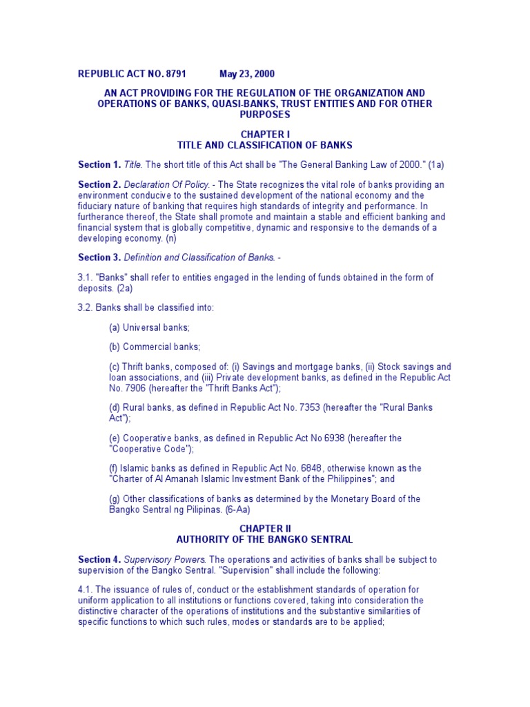 Republic Act No. 8791 | PDF | Loans | Credit (Finance)