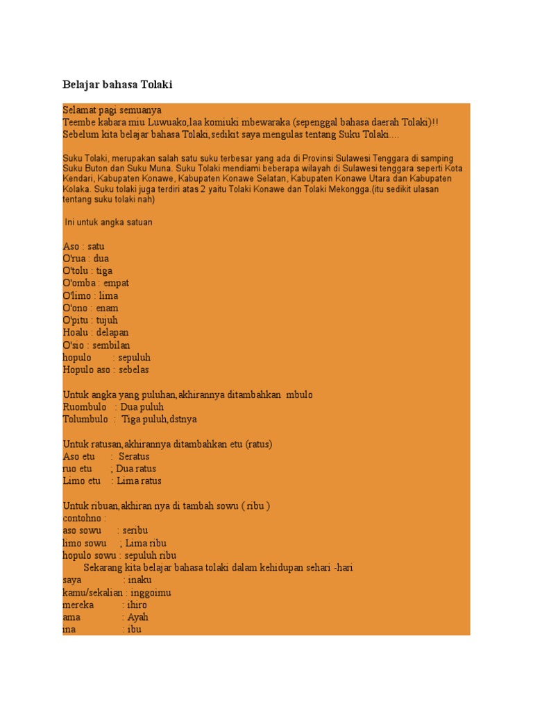 Belajar Bahasa Tolaki | PDF