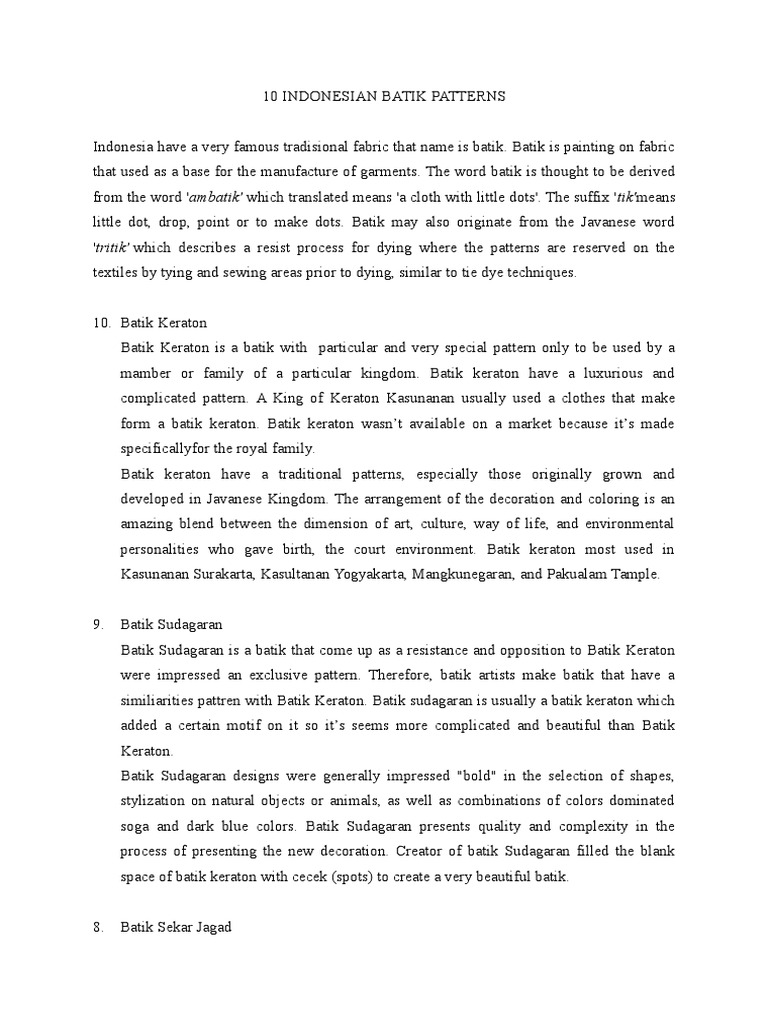 Indonesian Batik Patterns Guide | PDF | Clothing | Religion And Belief