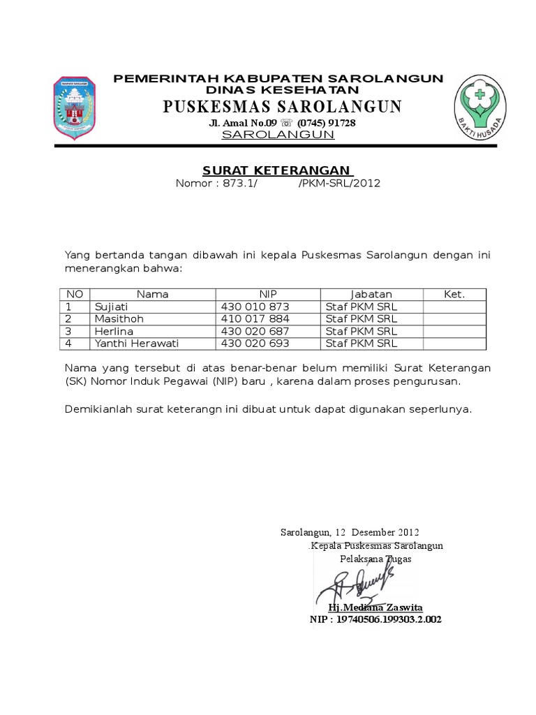 Surat Keterangan SK Nip | PDF