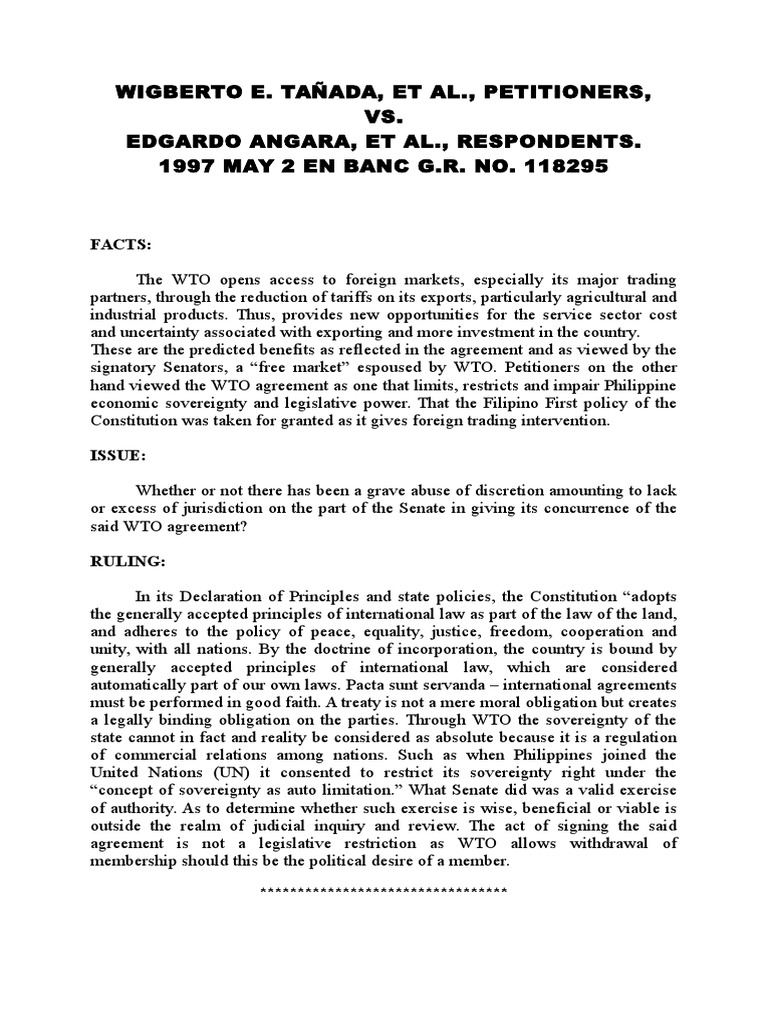 Tanada vs. Angara | PDF | World Trade Organization | Treaty