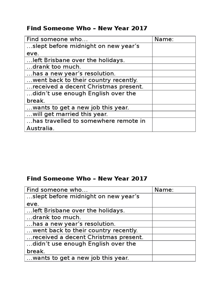Find Someone Who - New Year | PDF