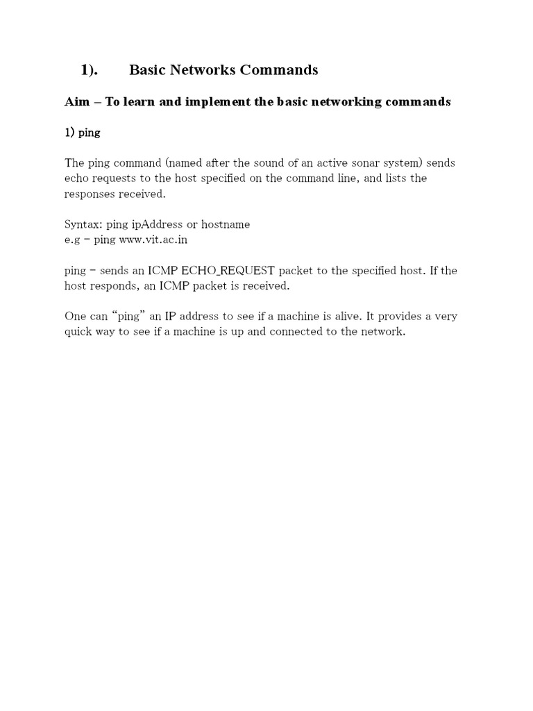 1) - Basic Networks Commands: Aim - To Learn and Implement The Basic ...