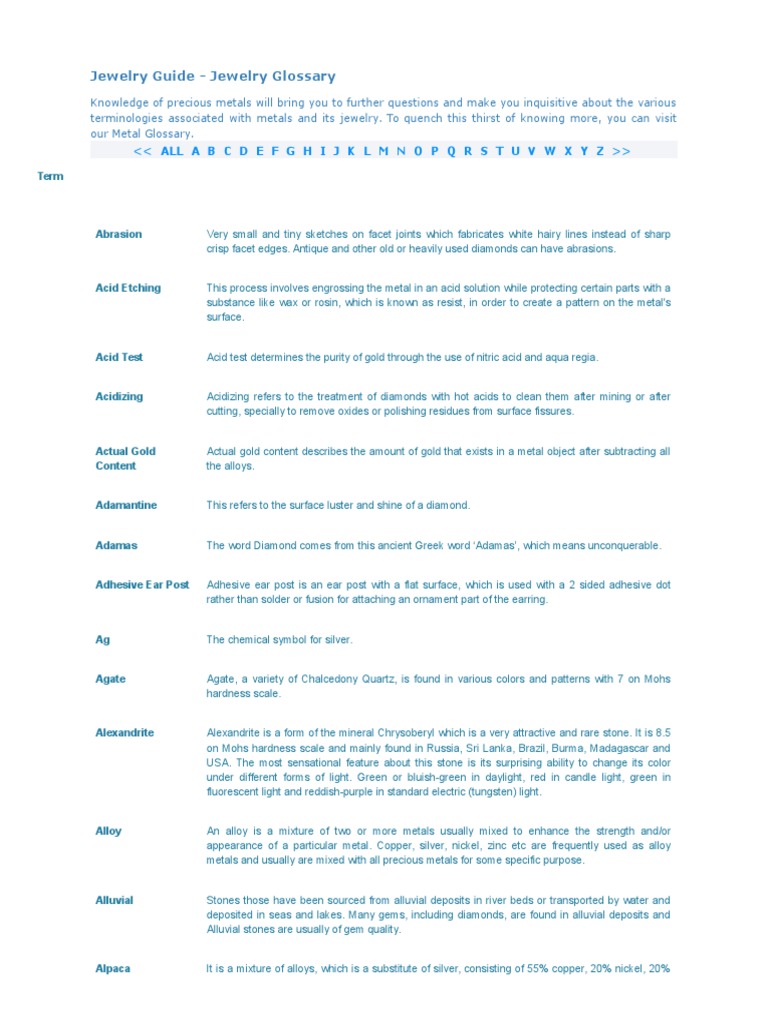 Jewelry Glossary for Enthusiasts | PDF | Gemstone | Diamond