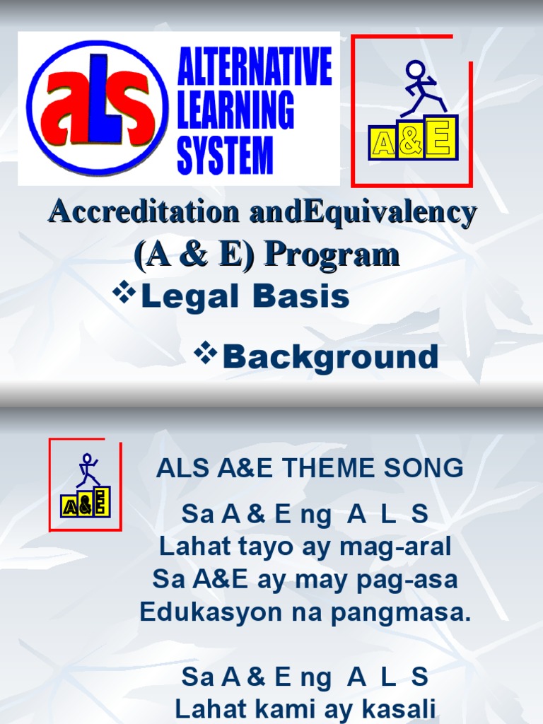 ALS A & E Program Background-Legal Basis | PDF | Literacy | Curriculum