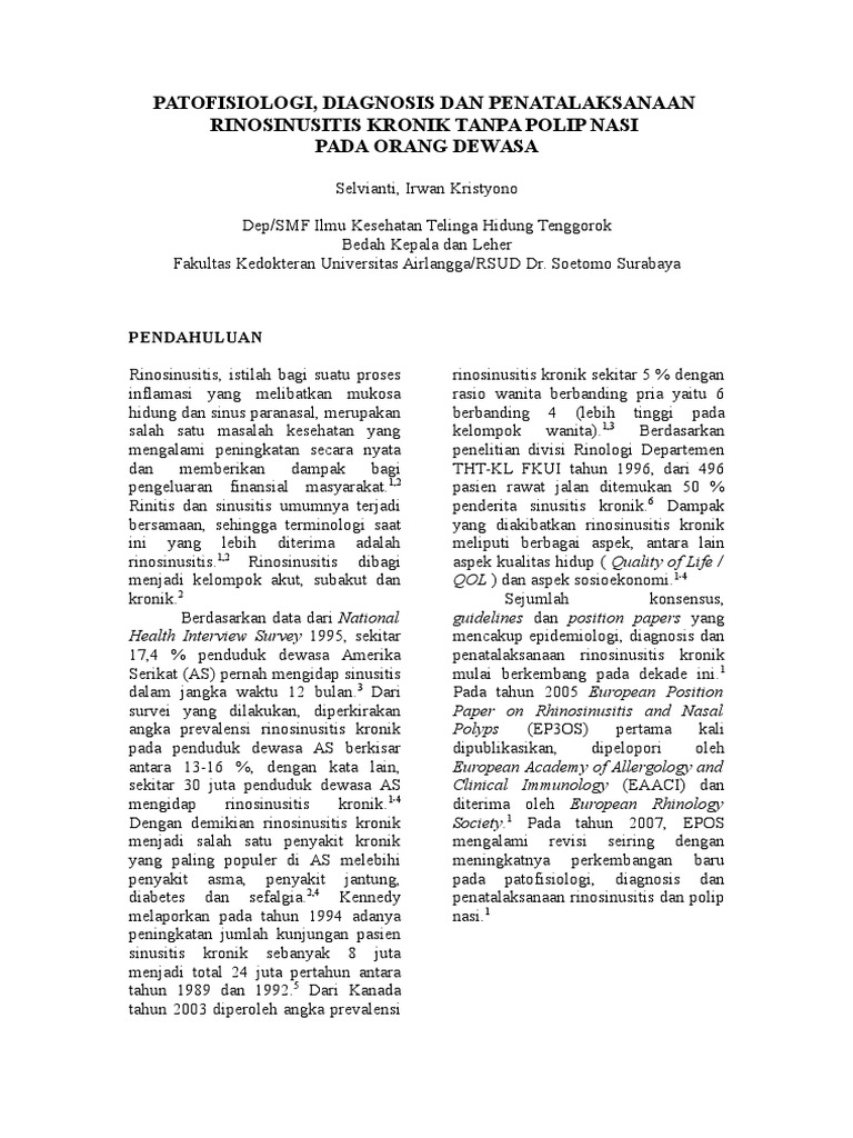 download-fullpapers-PATOFISIOLOGI, DIAGNOSIS DAN PENATALAKSANAAN RINOSINUSITIS KRONIK TANPA ...