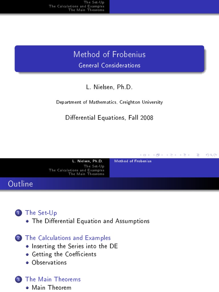 Method Of Frobenius Solving Differential Equations Pdf Recurrence Relation Zero Of A Function