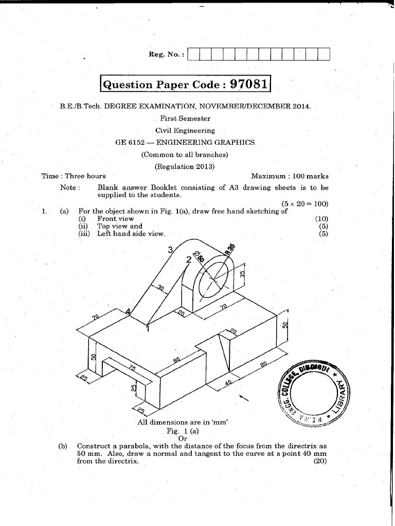 Engineering Graphics R2013 1ST Sem Ce Ge6152 Nov Dec 2014 PDF | PDF