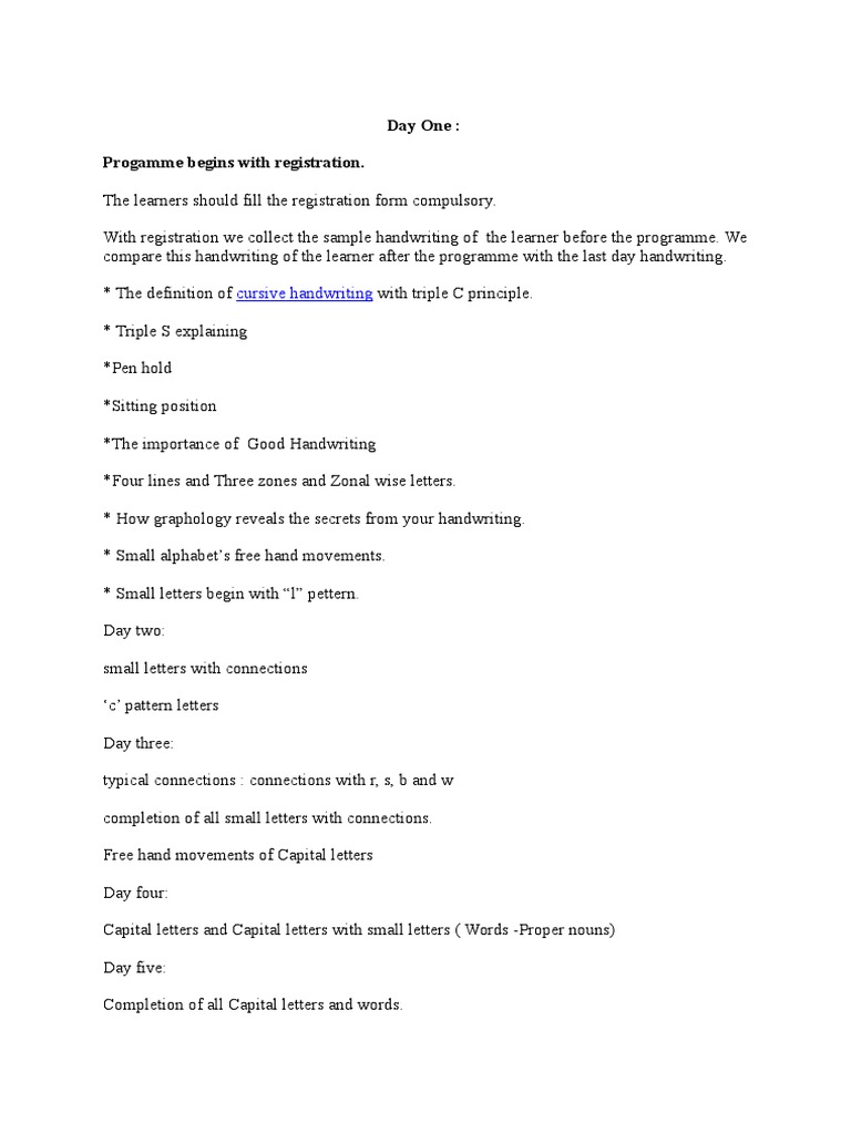 Handwriting Workshop Schedule | PDF