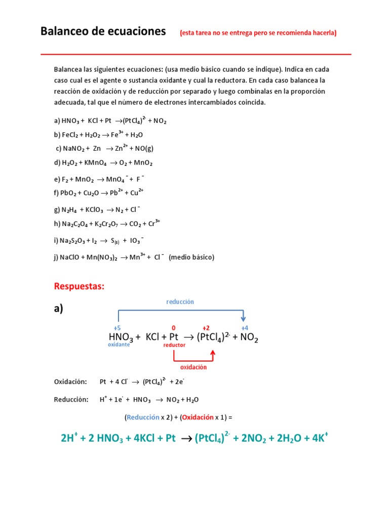 Balanceo de Ecuaciones Con Respuestas PDF | PDF | Materiales naturales ...