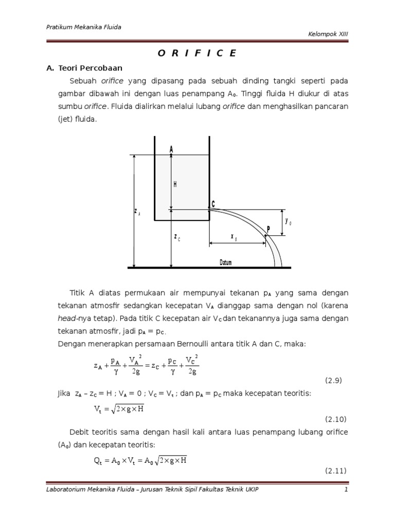 Eksperimen Orifice: Analisis Kecepatan dan Debit Fluida | PDF