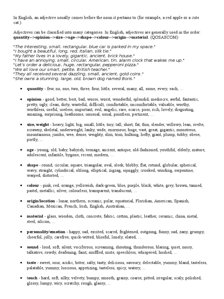 Adjective Notes | Download Free PDF | Adjective | Materials