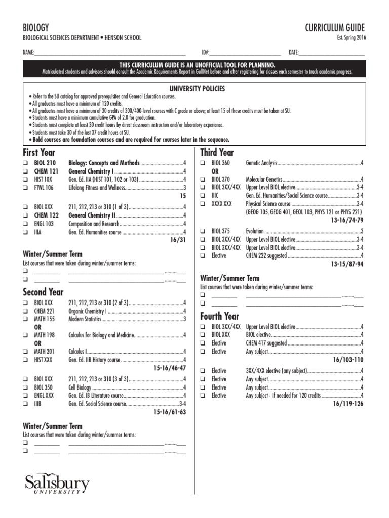 Biology Curriculum Guide: First Year Third Year | PDF | Course Credit ...