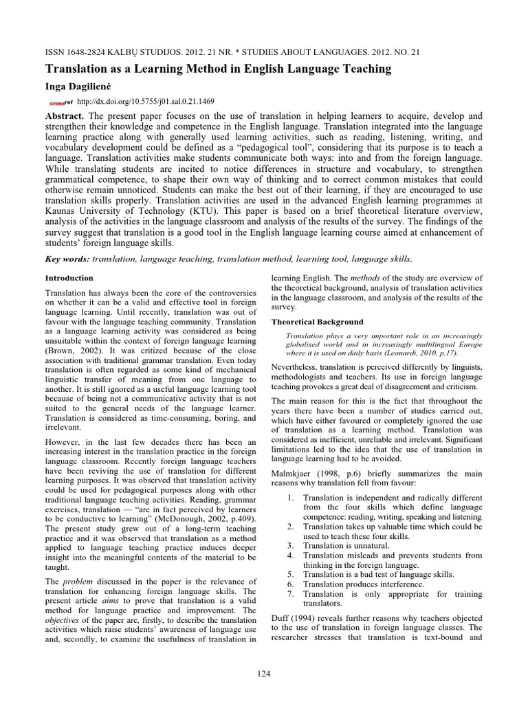 Translation As A Learning Method in English Language Teaching | PDF ...