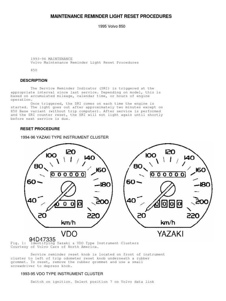 Maintenace Info Reminder Light Reset Procedures PDF | PDF ...