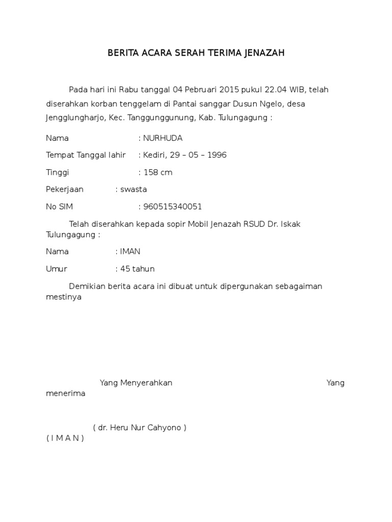 Berita Acara Serah Terima Jenazah | PDF
