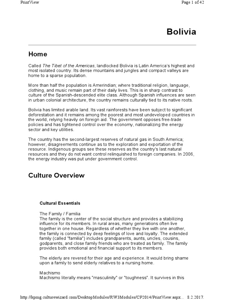 Bolivia: Cultural Essentials | PDF | Bolivia | Indigenous Peoples Of ...