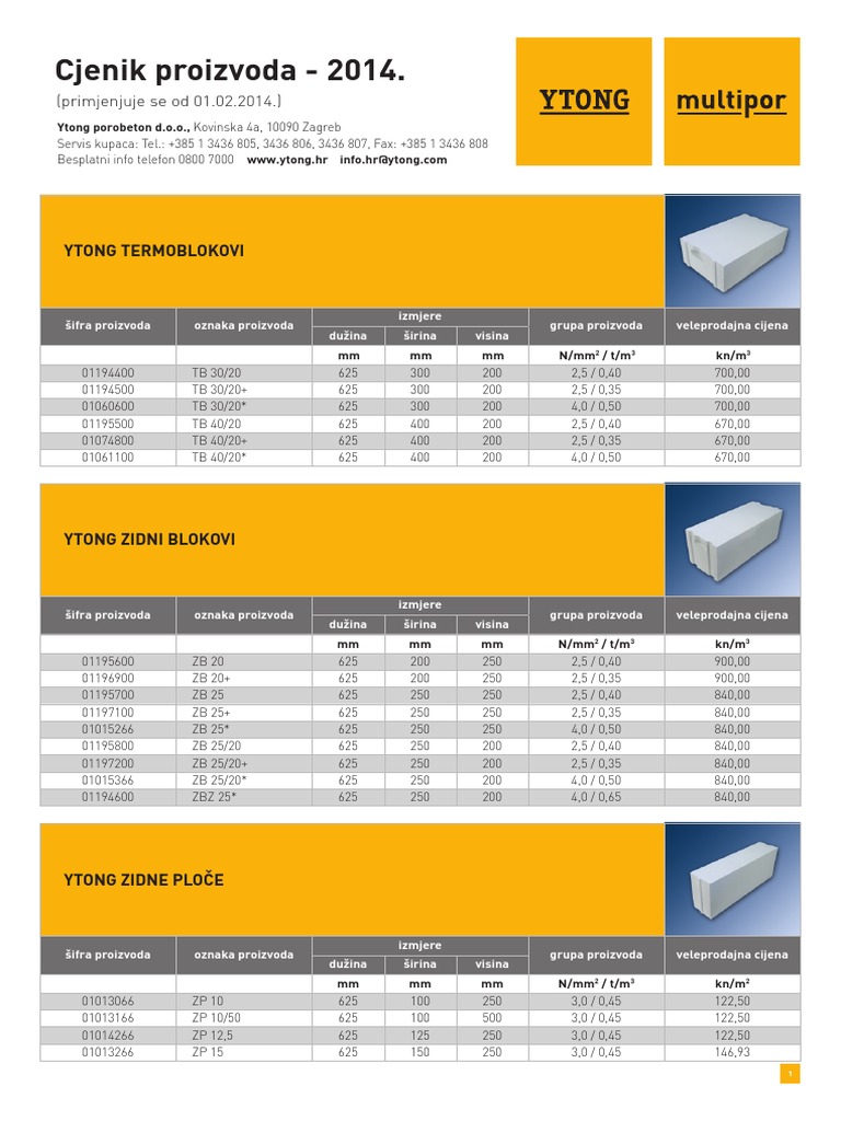 Ytong Multipor Cjenik 2014 | PDF