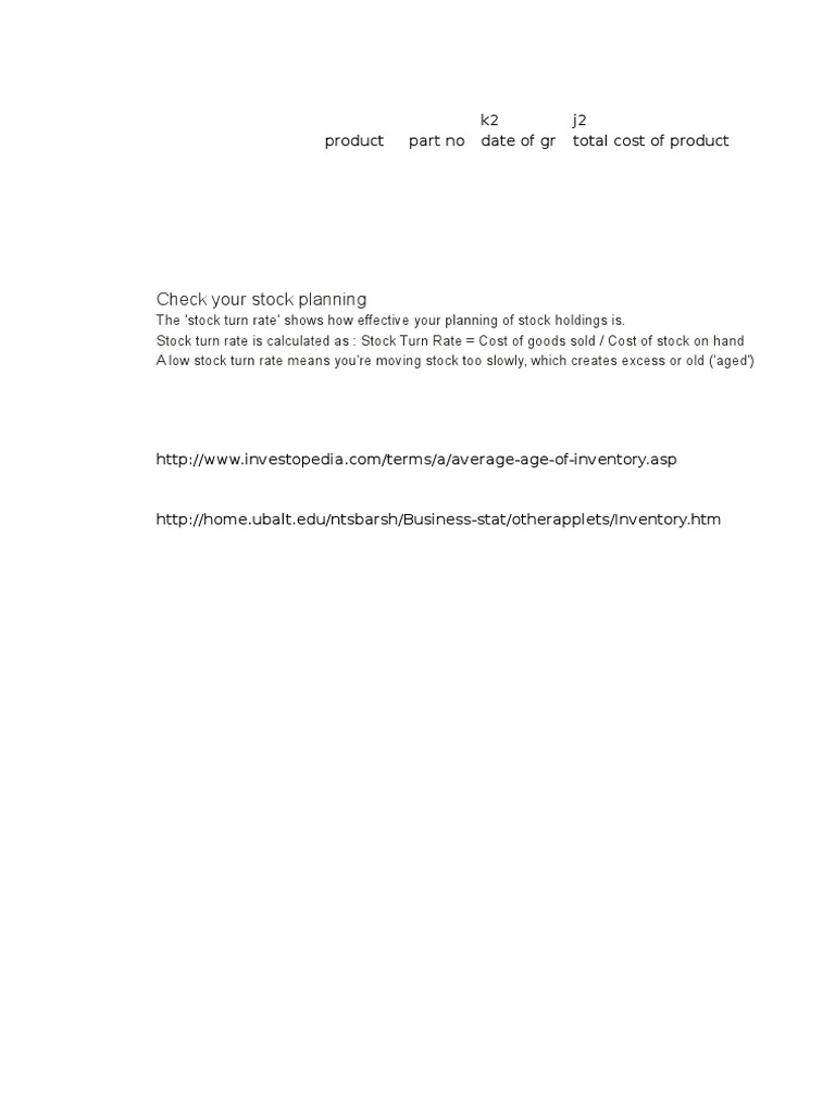 Stock Turn Rate Calculation Guide | PDF | Finance & Money Management