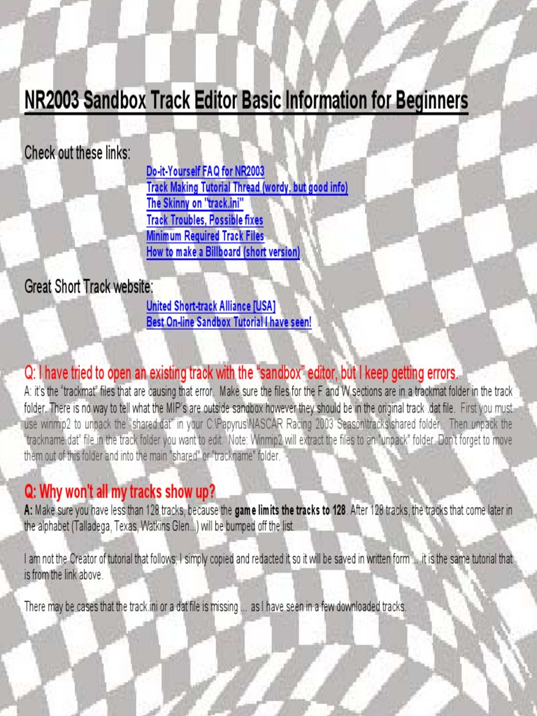 NR2003 Sandbox Track Editor Basic Information for Beginners | PDF ...
