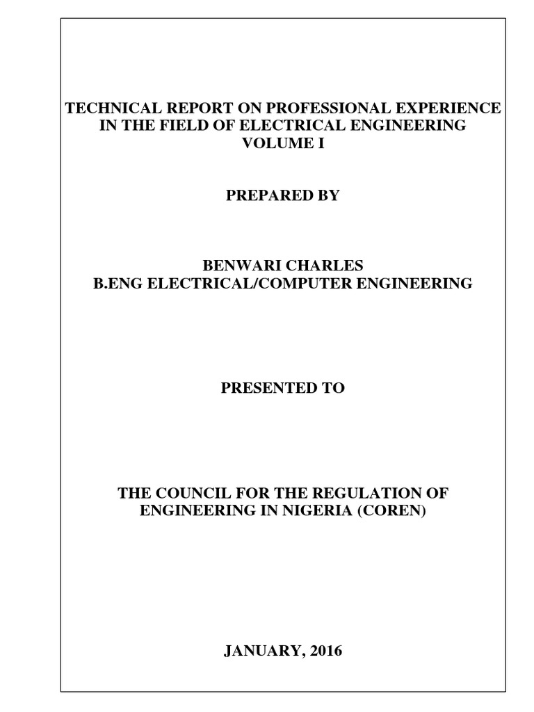 Technical Report On Professional Experience (Volume I) by Benwari ...