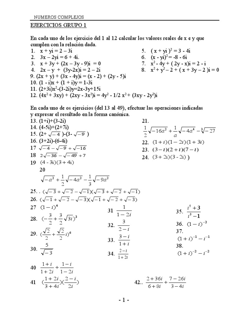Ejercicios Números Complejos | PDF | Número complejo | Factorización