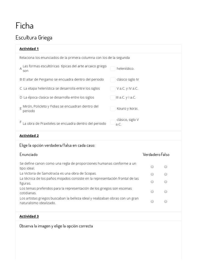 Actividades de Estudio Sobre La Escultura Griega | PDF | Escultura ...