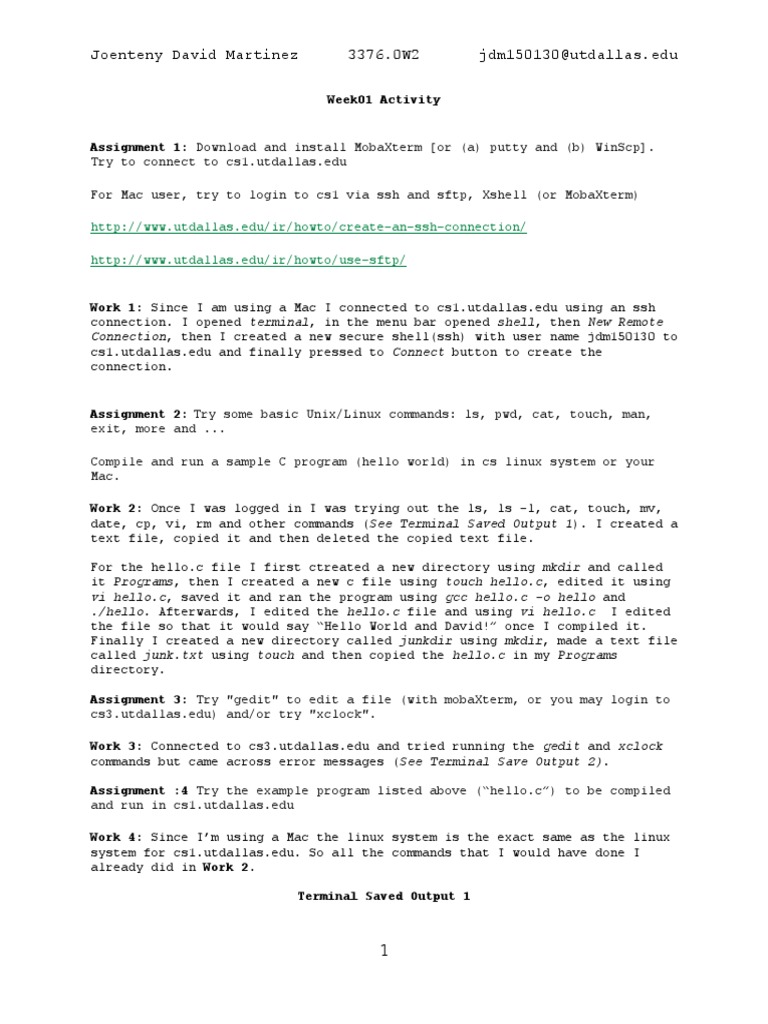 Week 01 Activity UNIX:Linux | PDF | Secure Shell | Unix Software