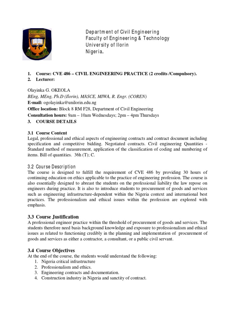 Civil Engineering Practice Course Overview | PDF | Procurement ...
