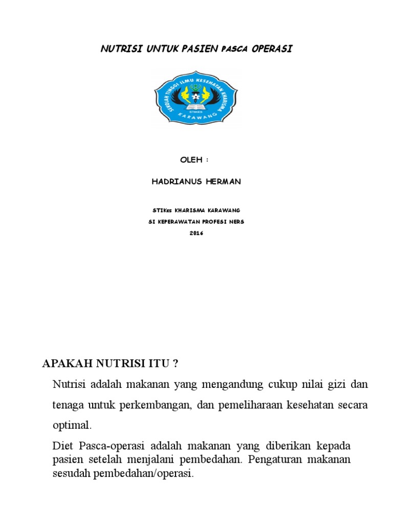 Nutrisi Optimal Pasca Operasi | PDF | Gaya Hidup