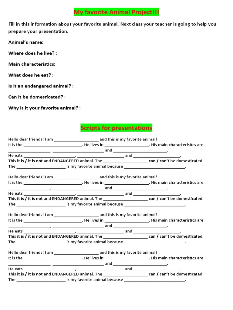 My Favorite Animal Project Template | PDF