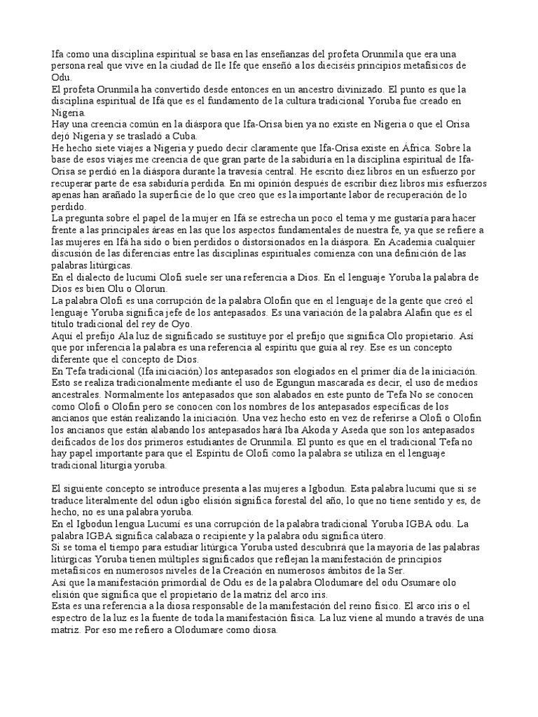 Igba Odu Espanol | PDF | Diosa | Fe