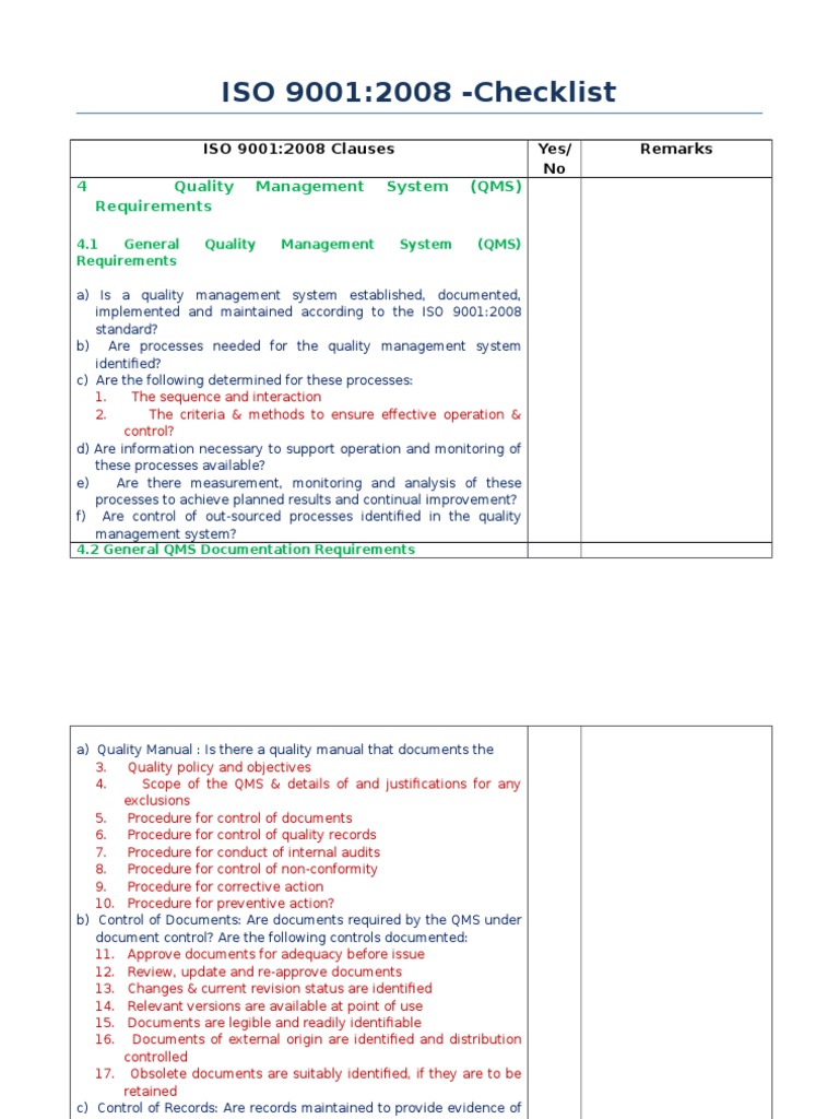 SKTCO ISO 9001 2008 Gap Analysis Checklist | Verification And ...