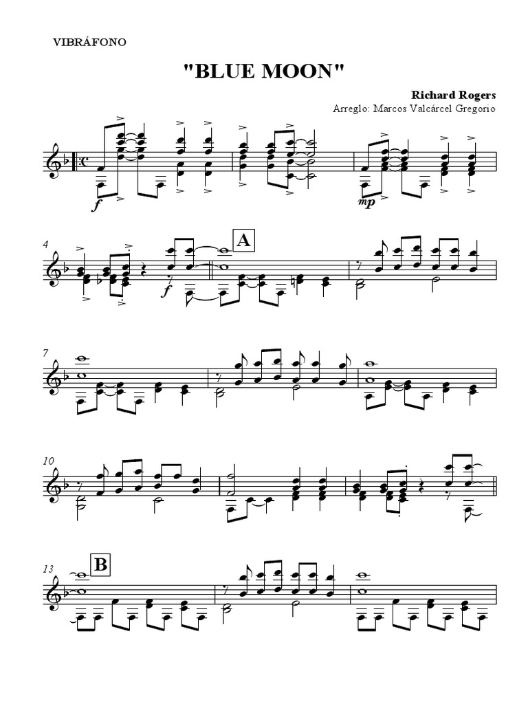 Blue Moon for Vibraphone Arrangement | PDF