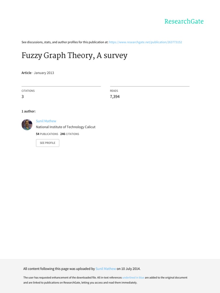 Fuzzy Graph Theory, A Survey PDF | PDF | Vertex (Graph Theory) | Fuzzy ...