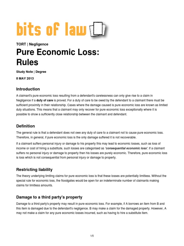 Pure Economic Loss Liability Rules | PDF | Negligence | Tort
