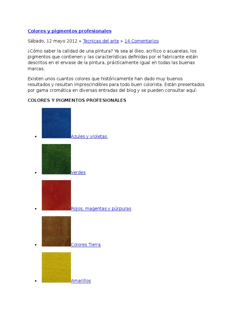 Colores y Pigmentos Profesionales | PDF | Pigmento | Color