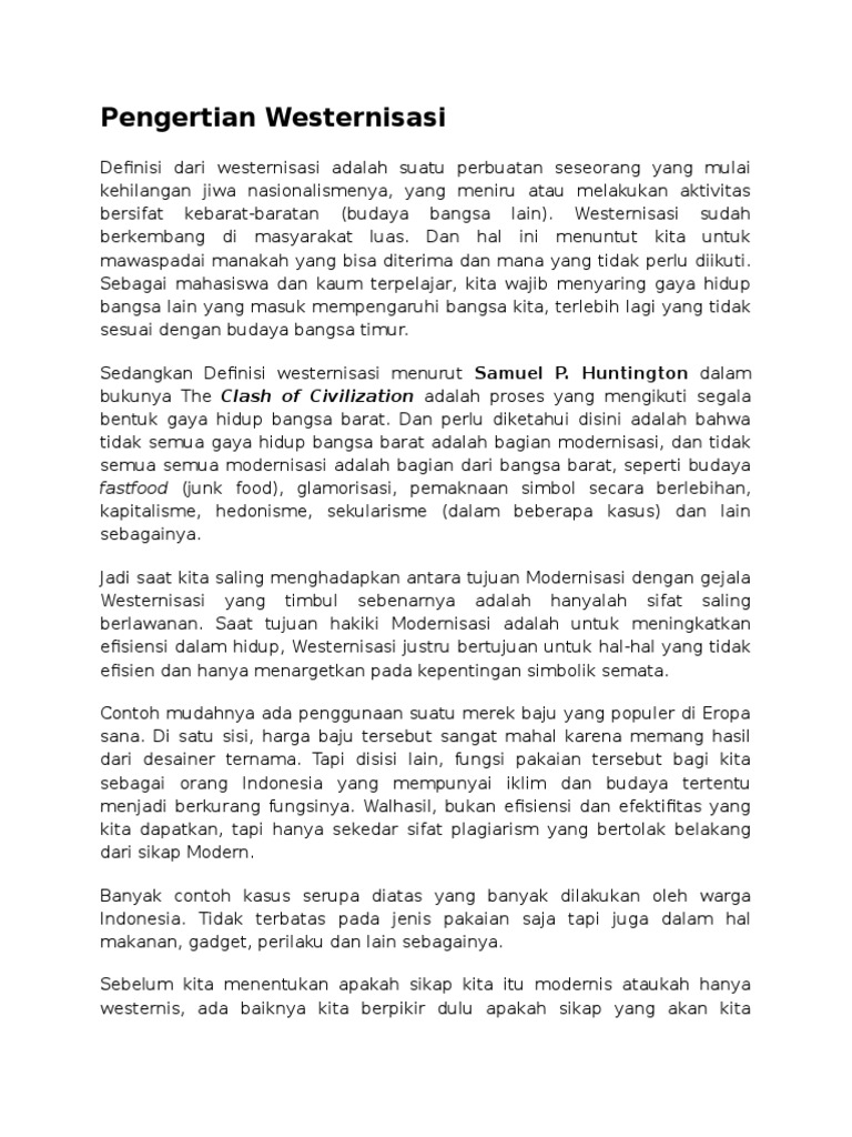 Pengertian Westernisasi | PDF