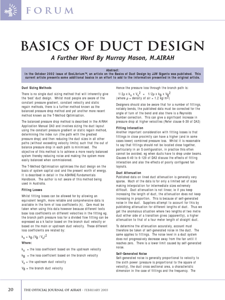 Basics of Duct Design | PDF | Duct (Flow) | Attenuation