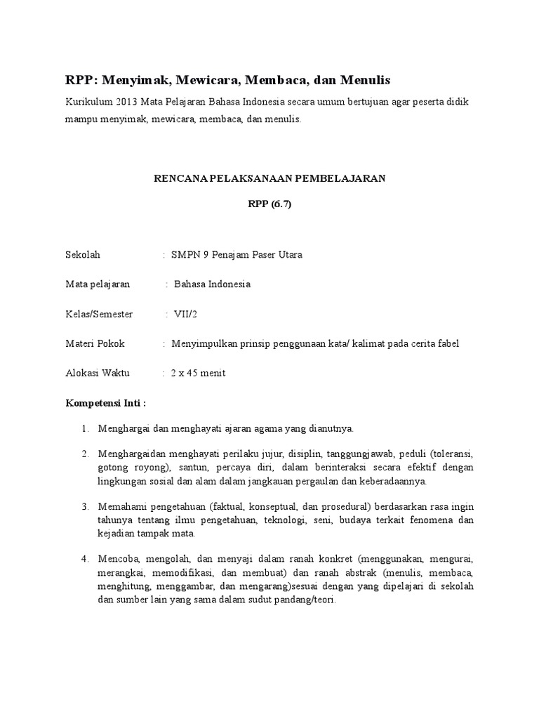 RPP Kata Sandang | PDF