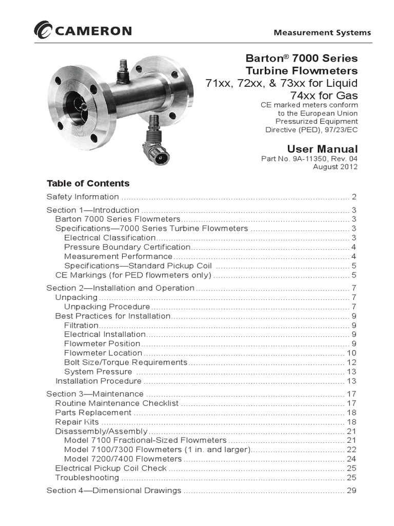 Barton 7000 Series Turbine Flowmeters User Manual | PDF | Flow ...